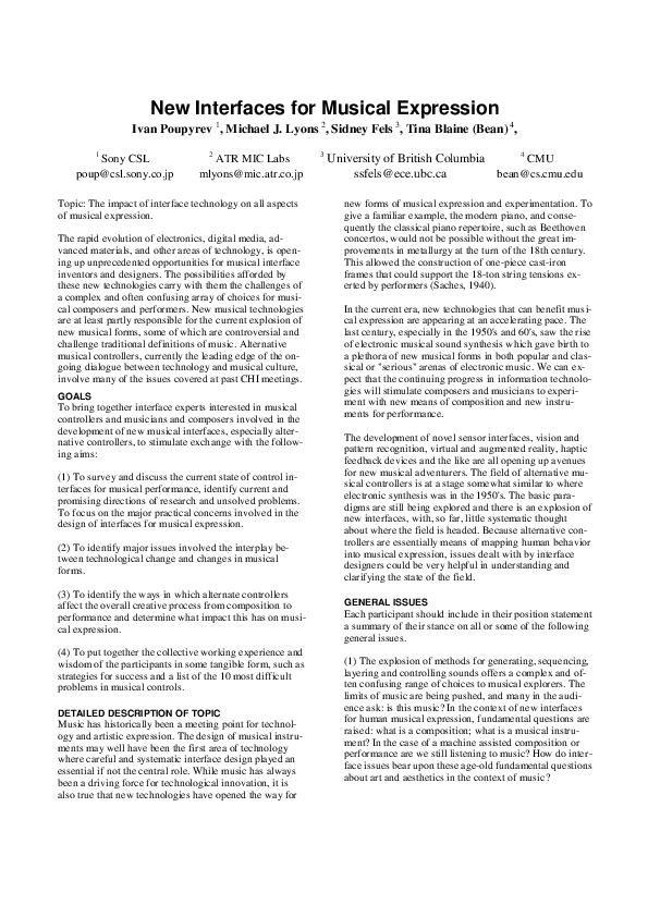 (PDF) New interfaces for musical expression