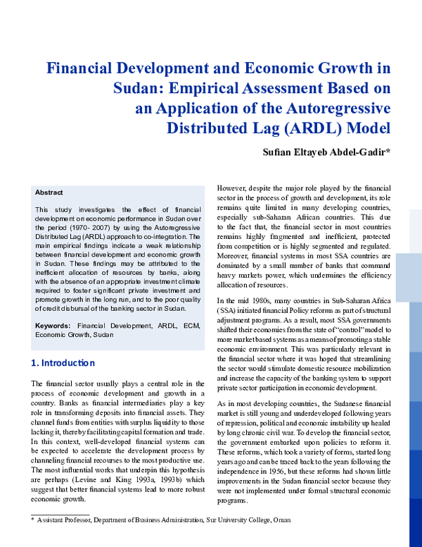 (PDF) Financial Development and Economic Growth in Sudan: Empirical ...