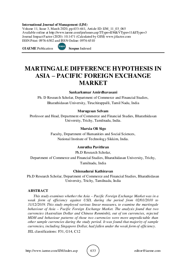 (PDF) Martingale Difference Hypothesis in Asia -Pacific Foreign ...