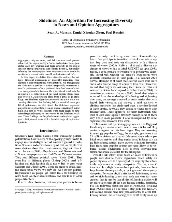 (PDF) Sidelines: An algorithm for increasing diversity in news and ...