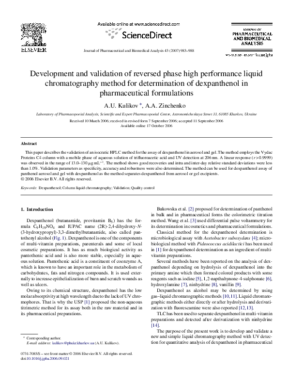 (PDF) Development and validation of reversed phase high performance liquid chromatography method ...