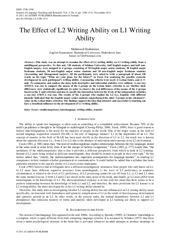 Pdf The Effect Of L2 Writing Ability On L1 Writing Ability