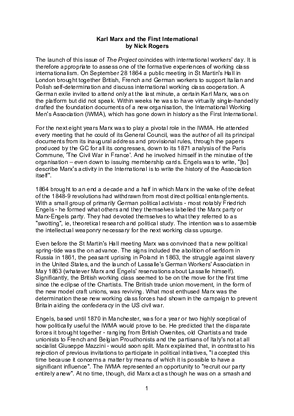 (PDF) Karl Marx and the First International (2015)