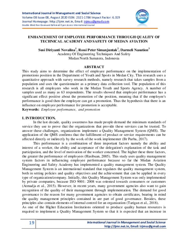 (PDF) ENHANCEMENT OF EMPLOYEE PERFORMANCE THROUGH QUALITY OF TECHNICAL ...