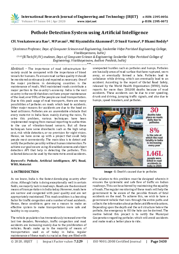 (PDF) IRJET- Pothole Detection System using Artificial Intelligence ... (PDF) IRJET- Pothole Detection System using Artificial Intelligence ...