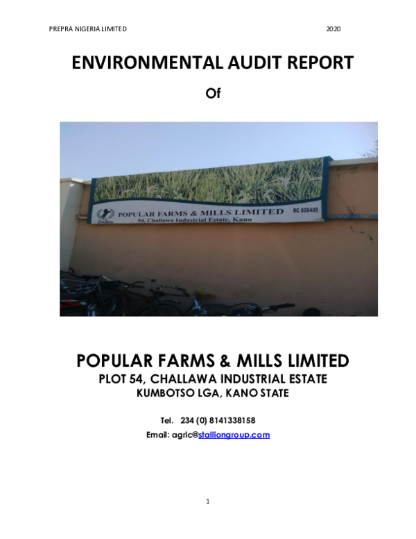 (PDF) ENVIRONMENTAL AUDIT REPORT POPULAR FARMS & MILLS LIMITED