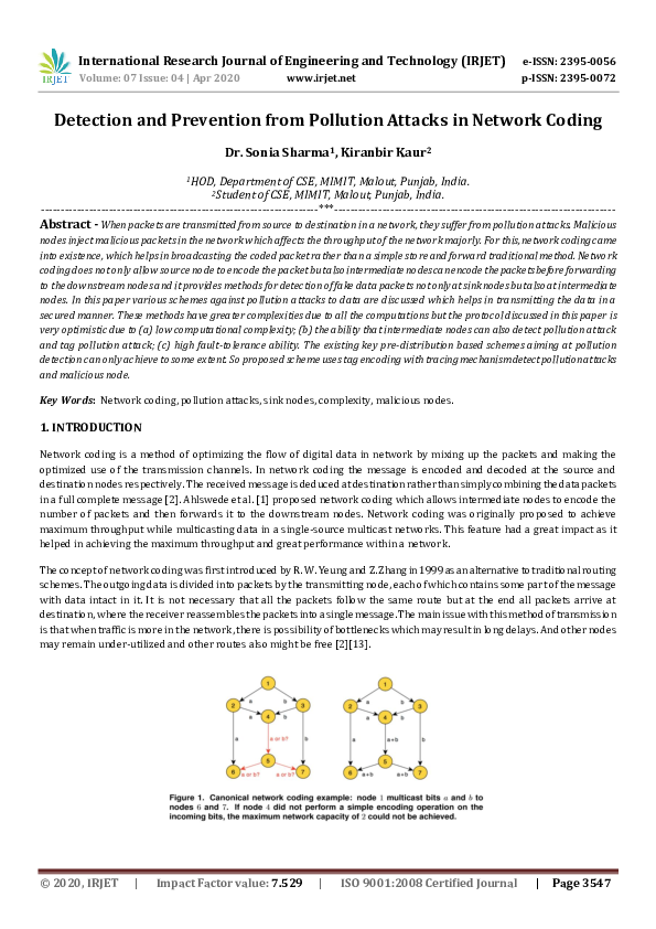 (PDF) IRJET- Detection and Prevention from Pollution Attacks in Network Coding