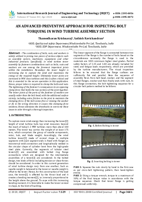 (PDF) IRJET- AN ADVANCED PREVENTIVE APPROACH FOR INSPECTING BOLT TORQUING IN WIND TURBINE ...