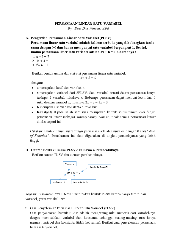 (DOC) PERSAMAAN LINEAR SATU VARIABEL