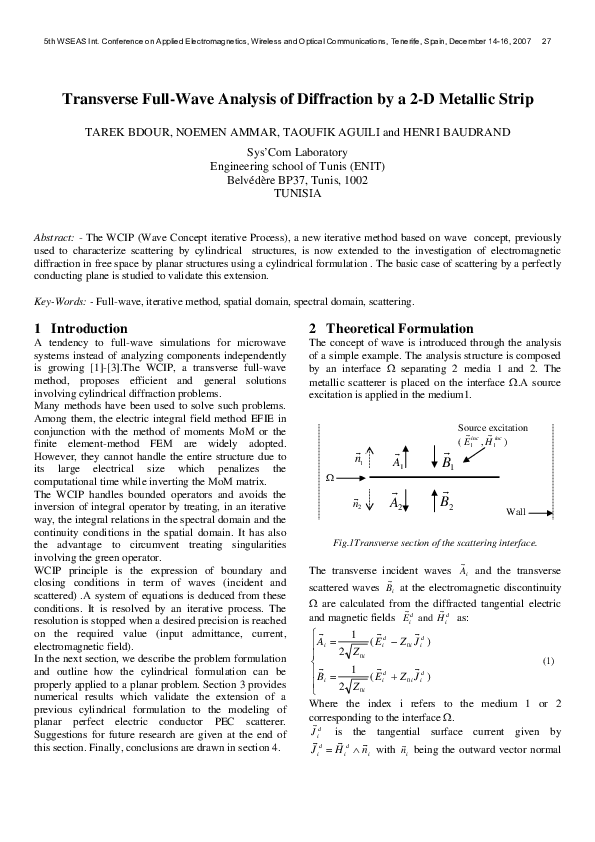 (PDF) Transverse full-wave analysis of diffraction by a 2-D metallic strip