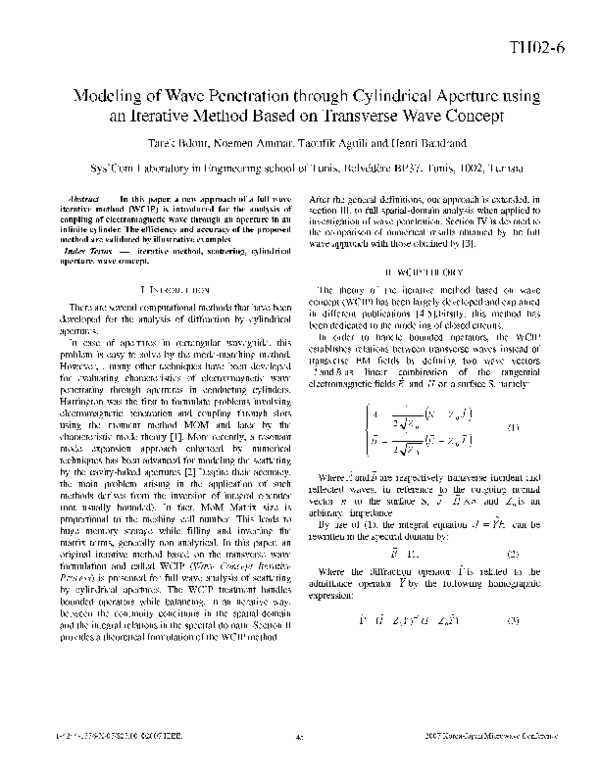 (PDF) Modeling of Wave Penetration through Cylindrical Aperture using an Iterative Method Based ...