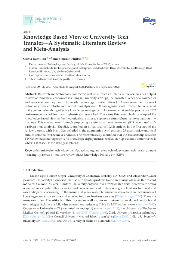 (PDF) Knowledge Based View of University Tech Transfer-A Systematic ...