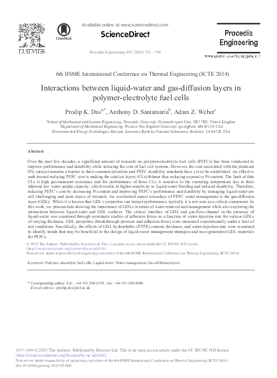 (PDF) Interactions between liquid-water and gas-diffusion layers in polymer-electrolyte fuel cells