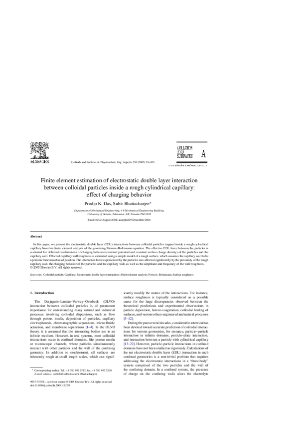 Pdf Finite Element Estimation Of Electrostatic Double Layer Interaction Between Colloidal