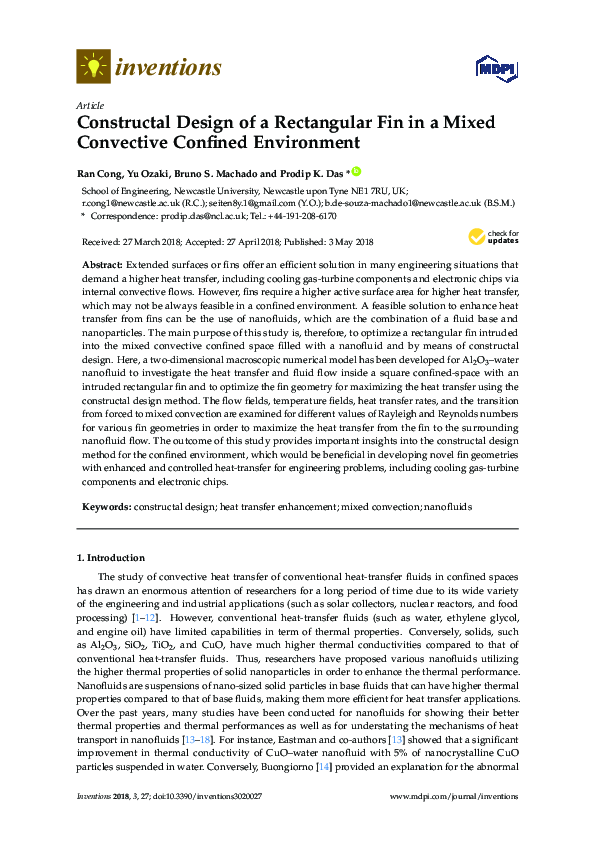 (PDF) Constructal Design of a Rectangular Fin in a Mixed Convective ...