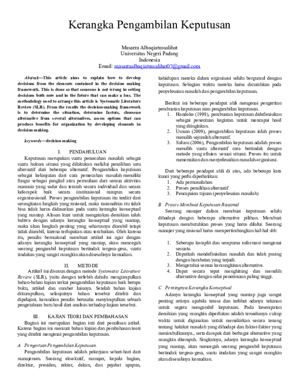 Pdf Kerangka Pengambilan Keputusan