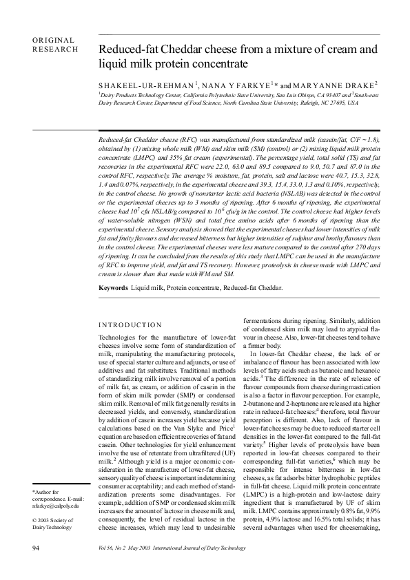 (PDF) Reduced-fat Cheddar cheese from a mixture of cream and liquid ...