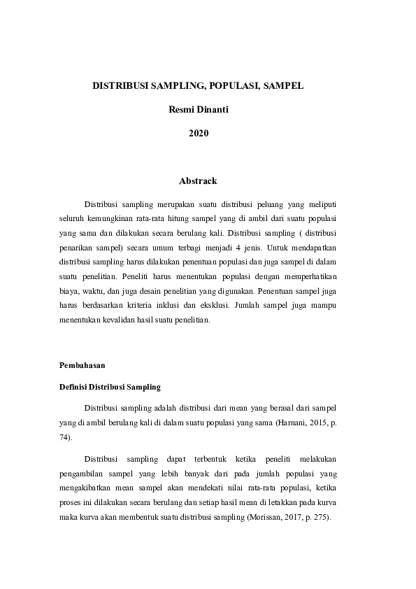 (DOC) Distribusi Sampling, Populasi, dan Sampel