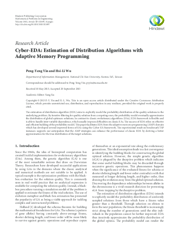 (PDF) Cyber-EDA: Estimation of Distribution Algorithms with Adaptive Memory Programming