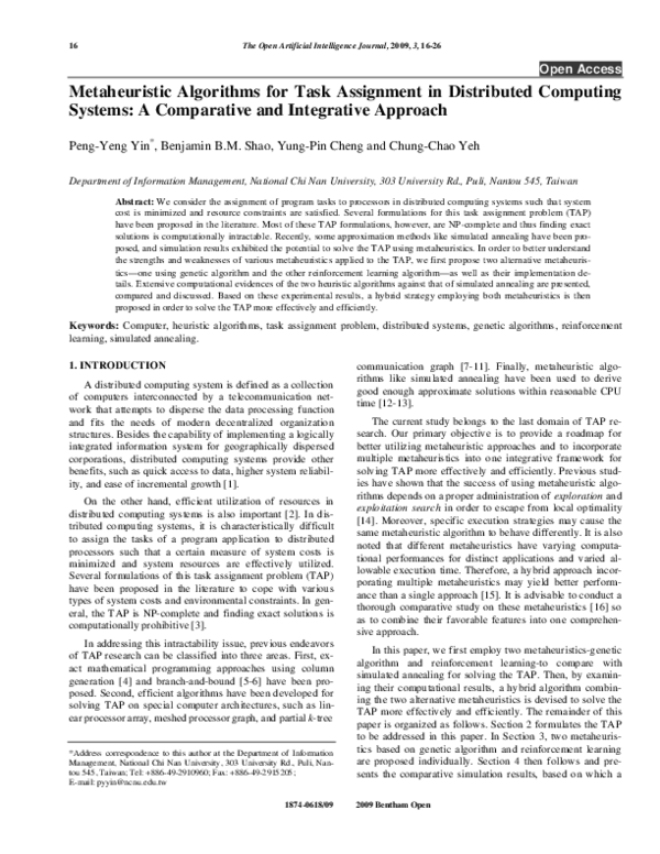 (PDF) Metaheuristic Algorithms for Task Assignment in Distributed Computing Systems: A ...
