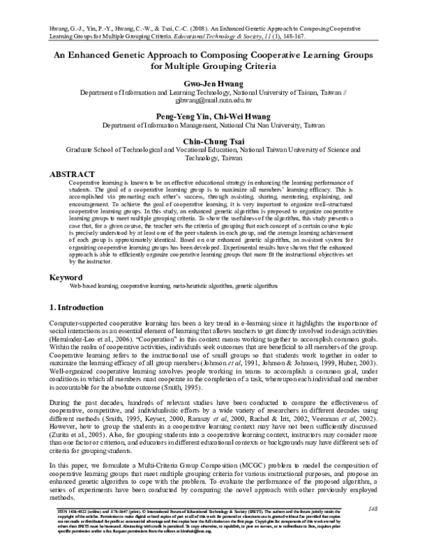 Pdf Enhanced Genetic Algorithm For Optimizing Cooperative Learning Groups