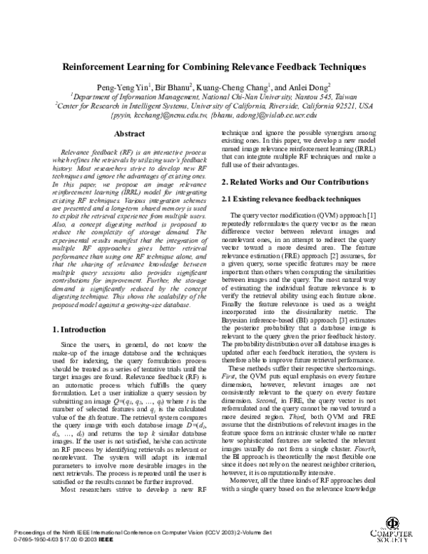 (PDF) Reinforcement learning for combining relevance feedback techniques