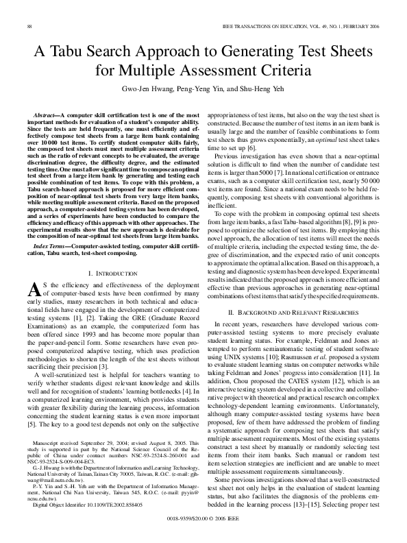 Pdf A Tabu Search Approach To Generating Test Sheets For Multiple