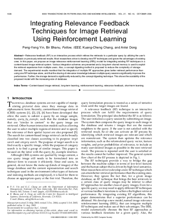 (PDF) Integrating relevance feedback techniques for image retrieval using reinforcement learning