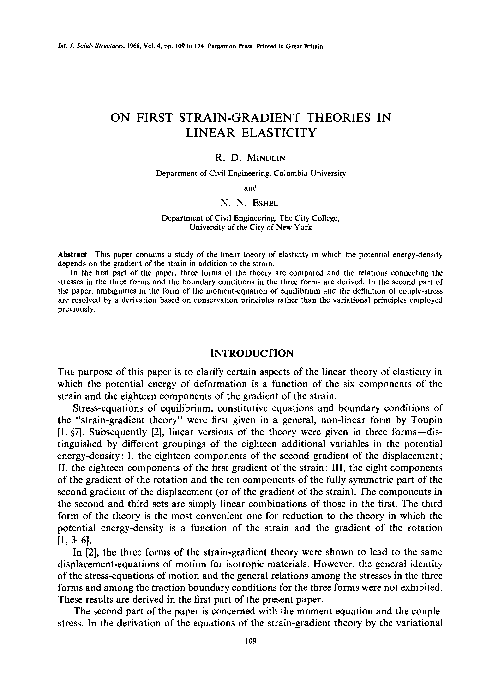 (PDF) ON FIRST STRAIN-GRADIENT THEORIES IN LINEAR ELASTICITY