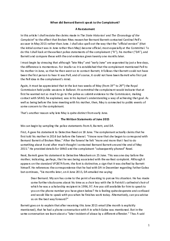 (PDF) When did Bernard Barrett speak to the Complainant? A Restatement