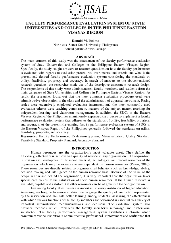 (PDF) FACULTY PERFORMANCE EVALUATION SYSTEM OF STATE UNIVERSITIES AND COLLEGES IN THE PHILIPPINE ...