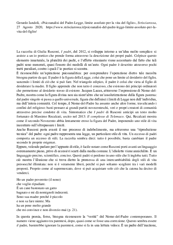 (PDF) Psicoanalisi del Padre-Legge, limite assoluto per la vita del ...
