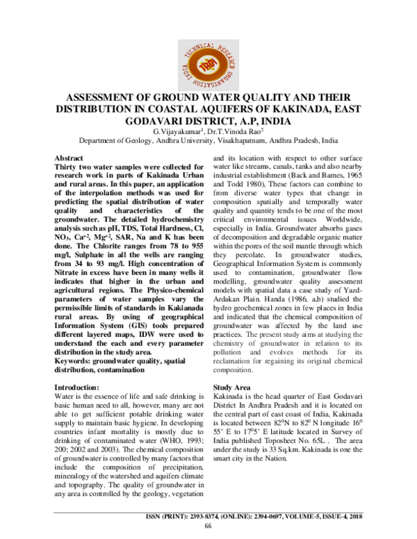 (PDF) ASSESSMENT OF GROUND WATER QUALITY AND THEIR DISTRIBUTION IN COASTAL AQUIFERS OF KAKINADA ...