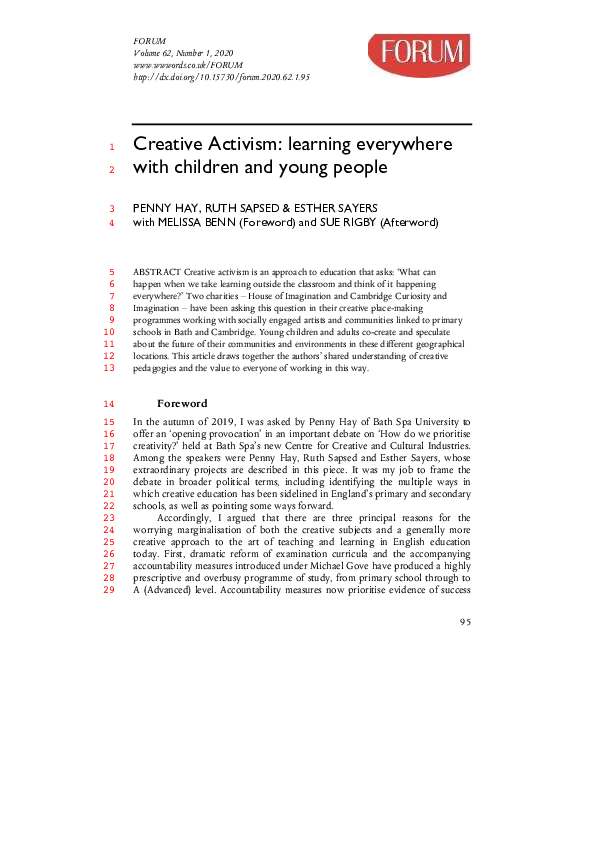 (PDF) Creative Activism: learning everywhere by Esther Sayers, Penny ...