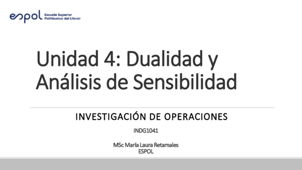 (PDF) Unidad 4: Dualidad y Análisis de Sensibilidad INVESTIGACIÓN DE OPERACIONES