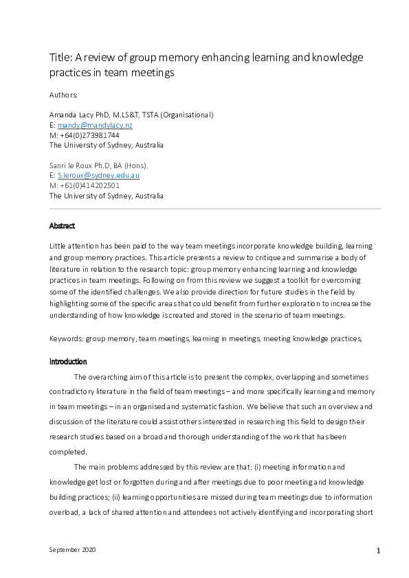 (PDF) A review of group memory enhancing learning and knowledge ...