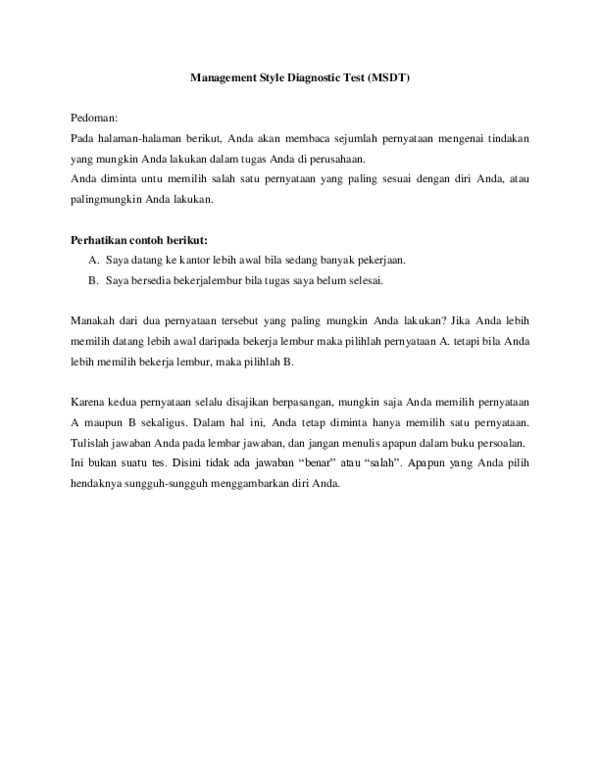 (PDF) Management Style Diagnostic Test (MSDT