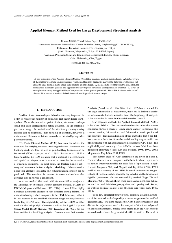 (PDF) Applied Element Method Used for Large Displacement Structural Analysis