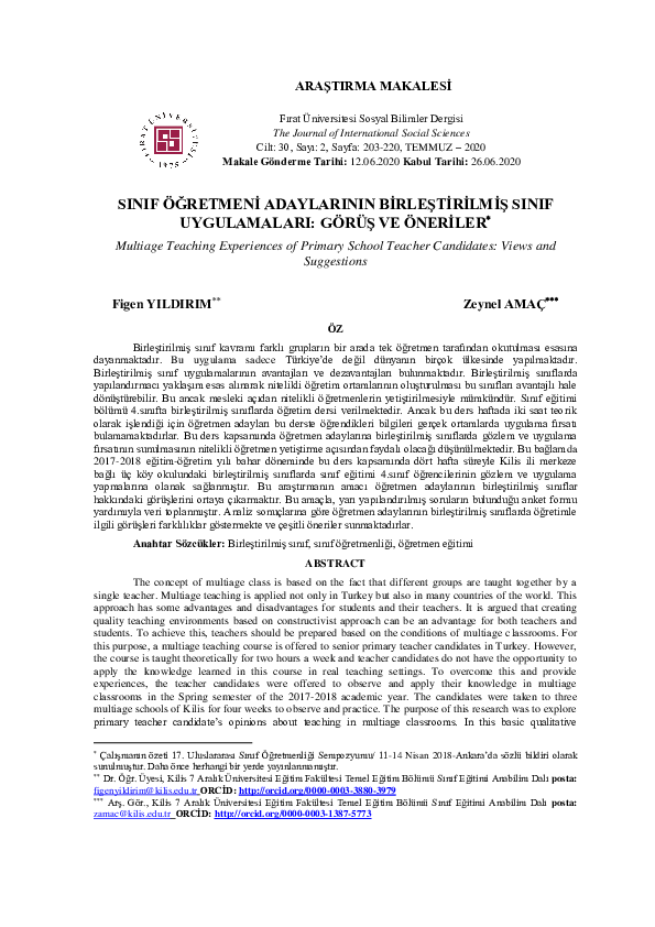 (PDF) SINIF ÖĞRETMENİ ADAYLARININ BİRLEŞTİRİLMİŞ SINIF UYGULAMALARI: GÖRÜŞ VE ÖNERİLER