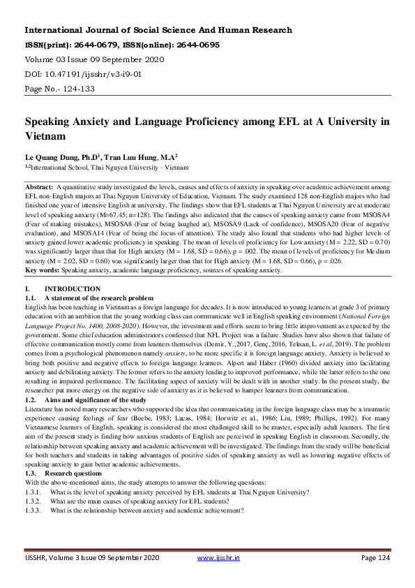 (PDF) Speaking Anxiety and Language Proficiency among EFL at A ...