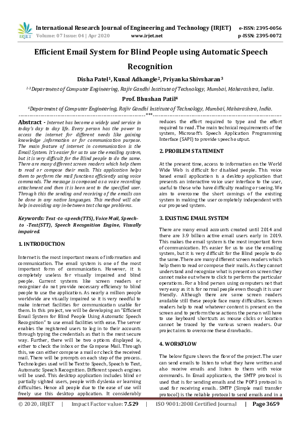 (PDF) IRJET- Efficient Email System for Blind People using Automatic ...