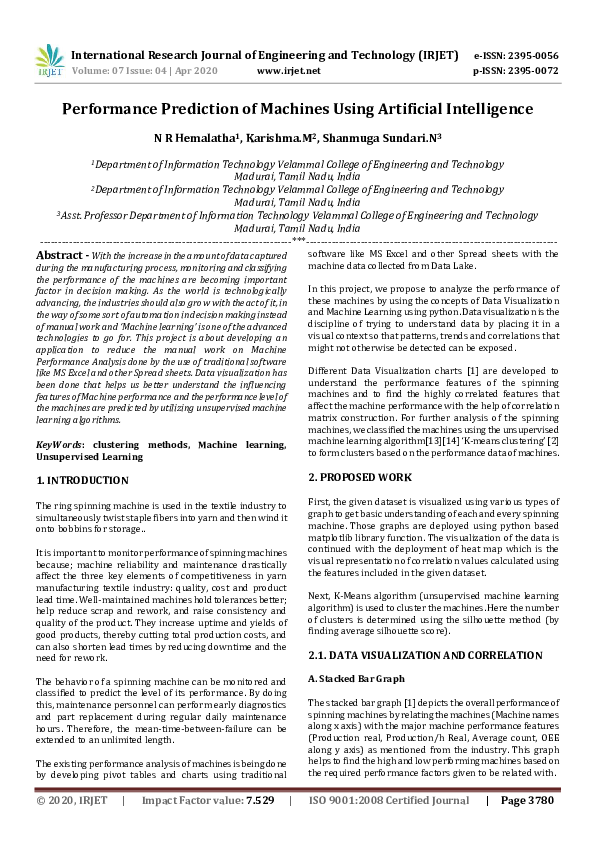 (PDF) IRJET- Performance Prediction of Machines Using Artificial ...