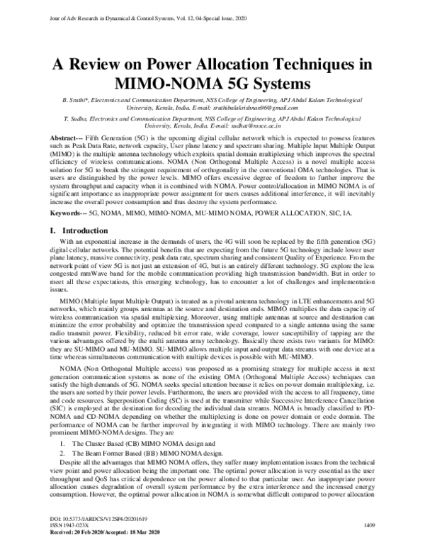 (PDF) A Review on Power Allocation Techniques in MIMO-NOMA 5G Systems