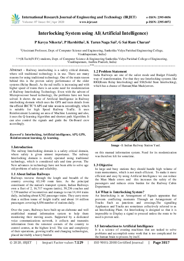 (PDF) IRJET- Interlocking System using AI(Artificial Intelligence