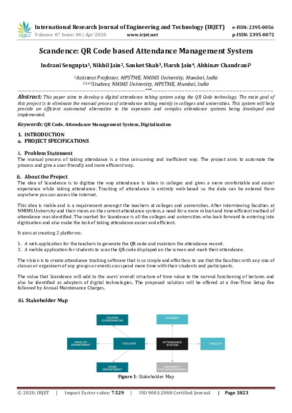 (PDF) IRET- Scandence: QR Code based Attendance Management System