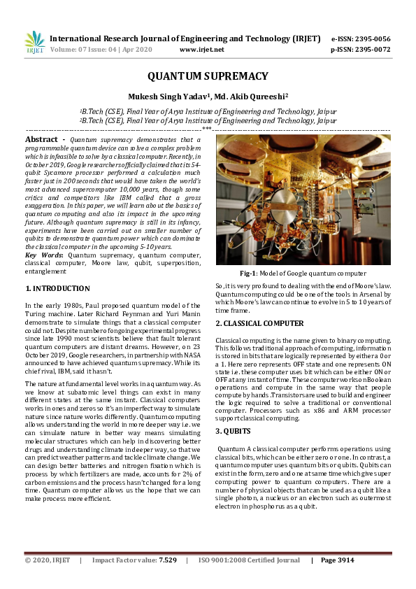 (PDF) IRJET- QUANTUM SUPREMACY