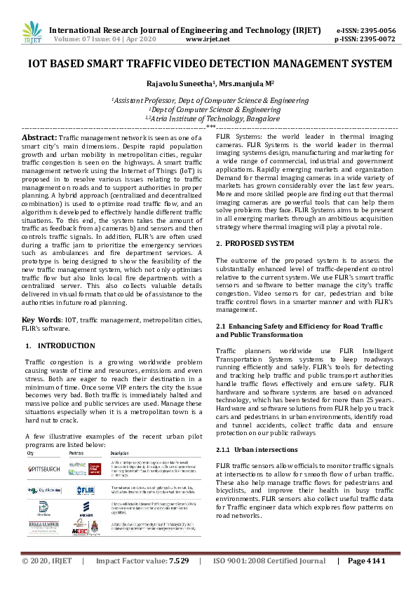 (PDF) IRJET- IOT BASED SMART TRAFFIC VIDEO DETECTION MANAGEMENT SYSTEM