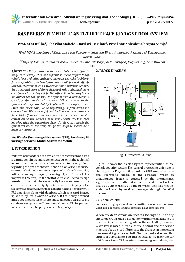 (PDF) IRJET- RASPBERRY PI VEHICLE ANTI-THEFT FACE RECOGNITION SYSTEM (PDF) IRJET- RASPBERRY PI VEHICLE ANTI-THEFT FACE RECOGNITION SYSTEM