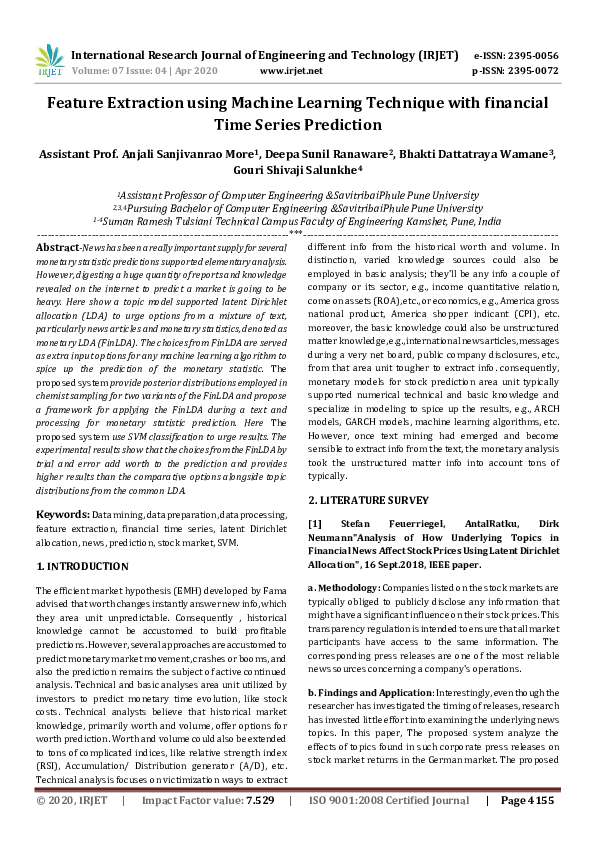 Pdf Irjet Feature Extraction Using Machine Learning Technique With