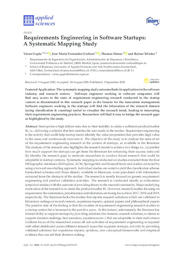 (PDF) Requirements Engineering in Software Startups: A Systematic Mapping Study